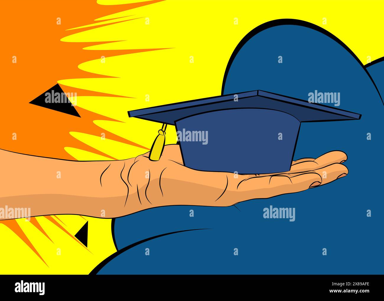Cartoon, comic book human hands holding Graduation Hat. Retro vector ...