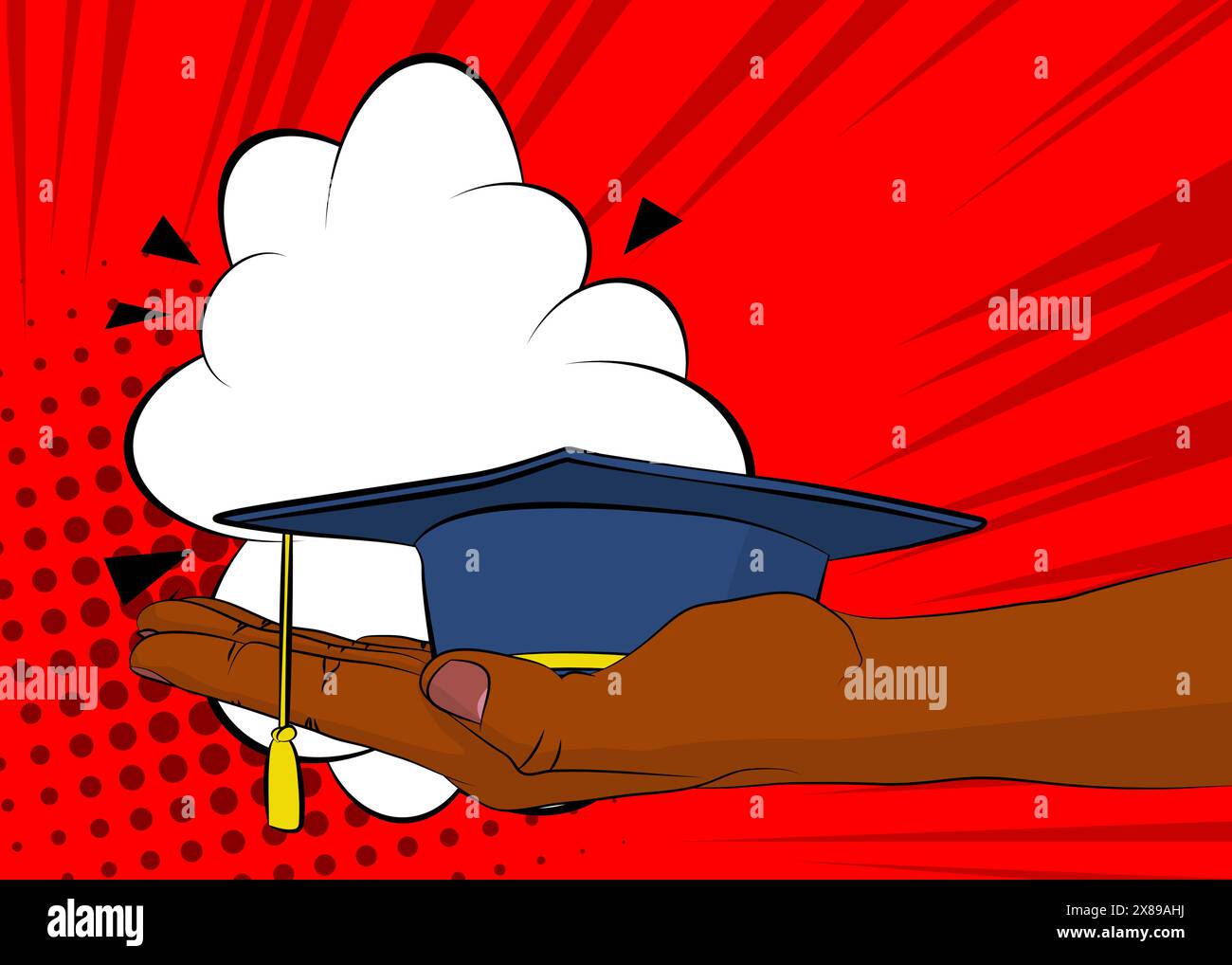 Cartoon, comic book human hands holding Graduation Hat. Retro vector ...