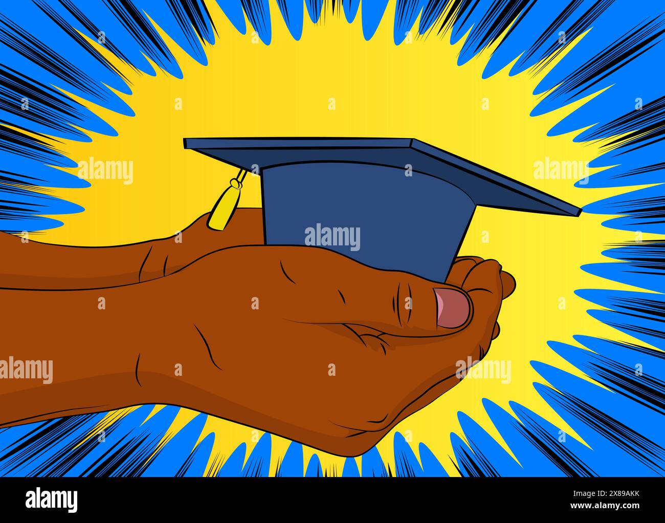Cartoon, comic book human hands holding Graduation Hat. Retro vector ...