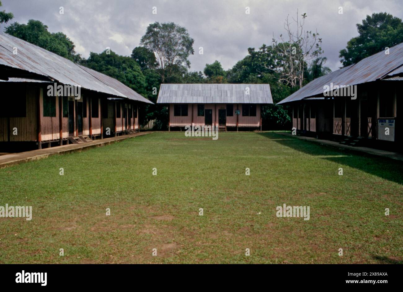 A school in a remote, indigenous Cocama village in the Peruvian Amazon ...