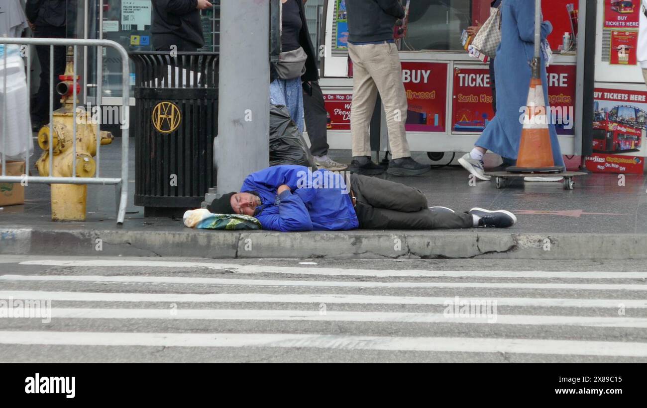 Los Angeles, California, USA 23rd May 2024 Homeless Man on Walk of Fame ...