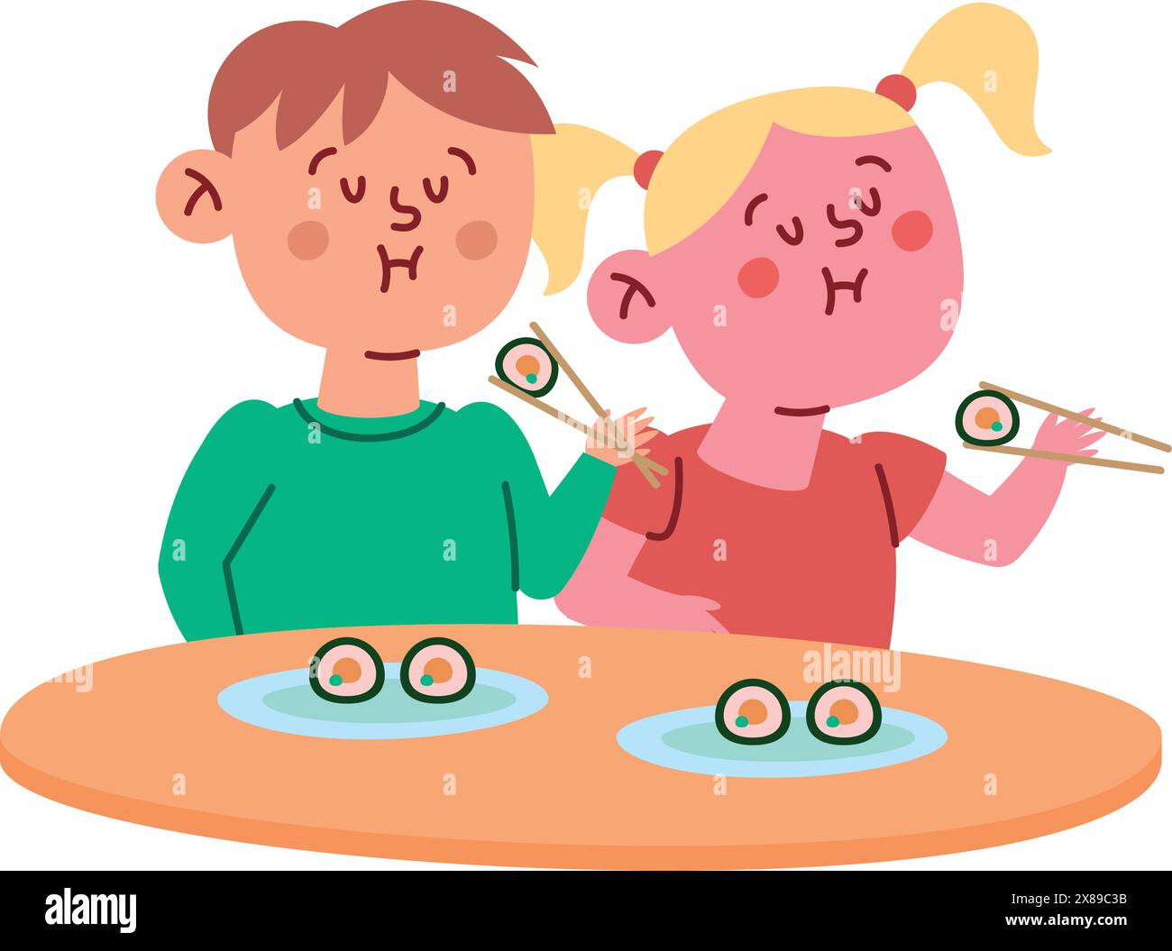 cute kids eating fresh sushi Stock Vector Image & Art - Alamy