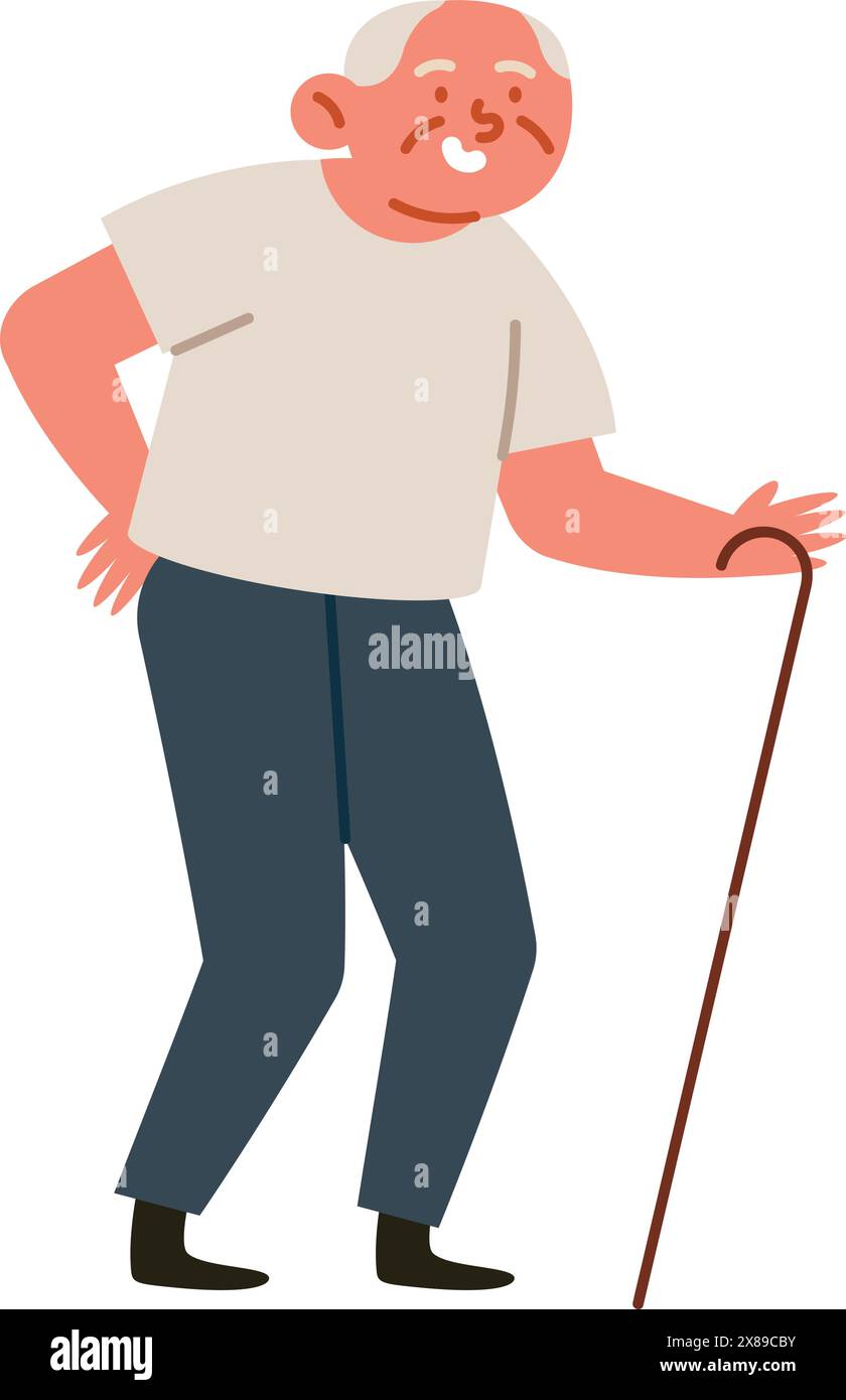 bald senior man with walk stick cartoon Stock Vector Image & Art - Alamy