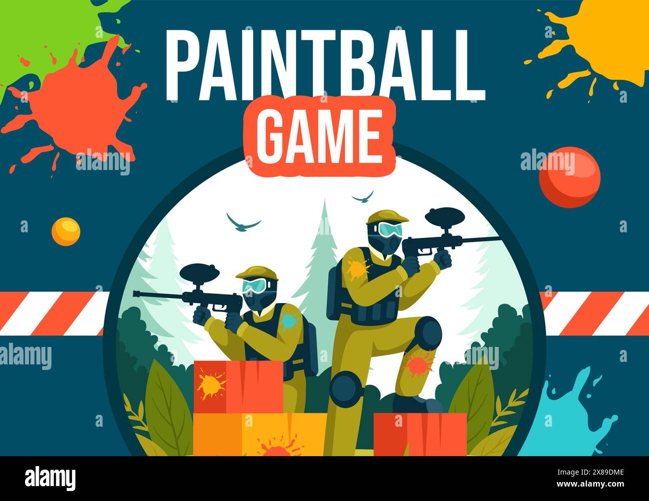 Paintball Game Social Media Background Flat Cartoon Hand Drawn ...