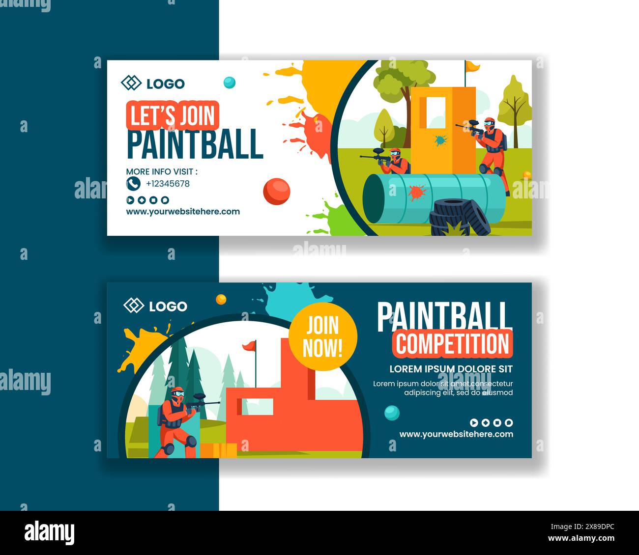 Paintball Game Horizontal Banner Flat Cartoon Hand Drawn Templates ...