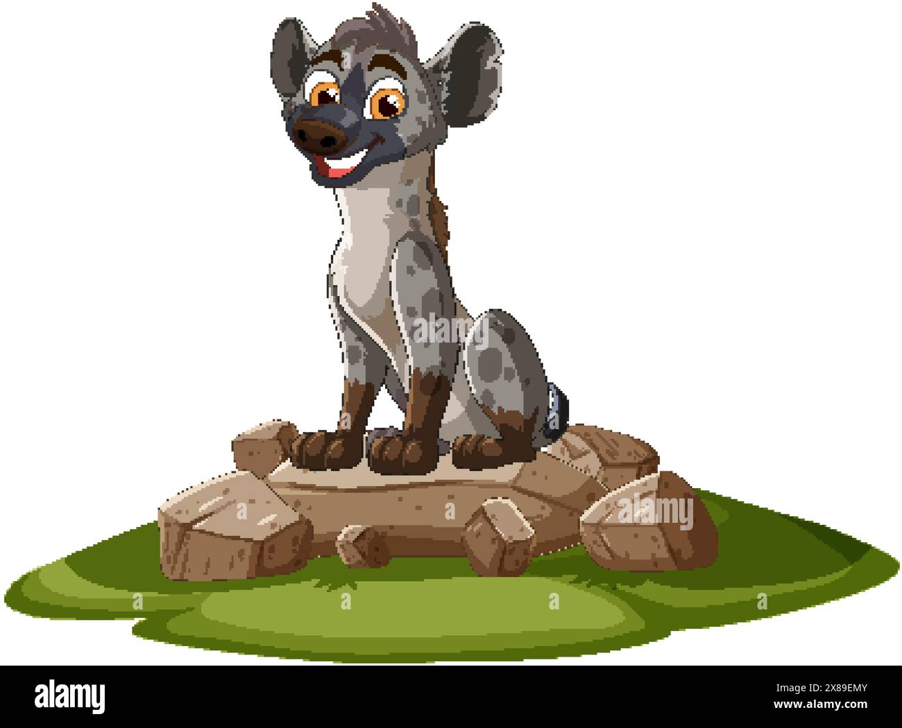 Smiling hyena sitting on rocks and grass Stock Vector Image & Art - Alamy