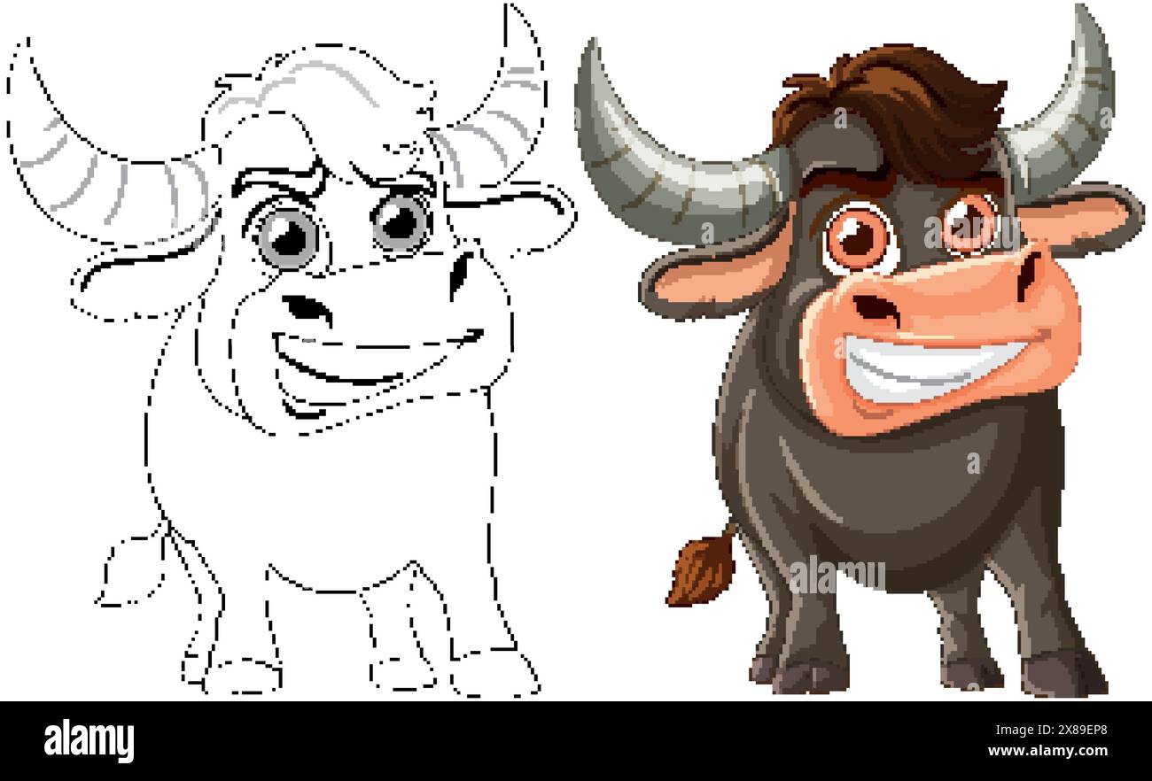 Color and outline versions of a happy bull Stock Vector Image & Art - Alamy