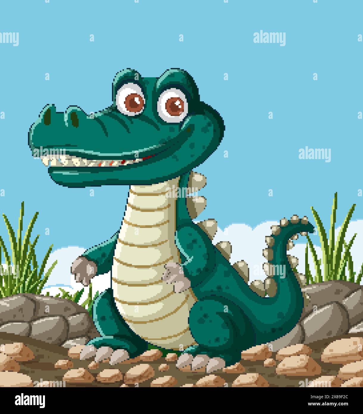 Smiling crocodile standing on rocky ground Stock Vector Image & Art - Alamy
