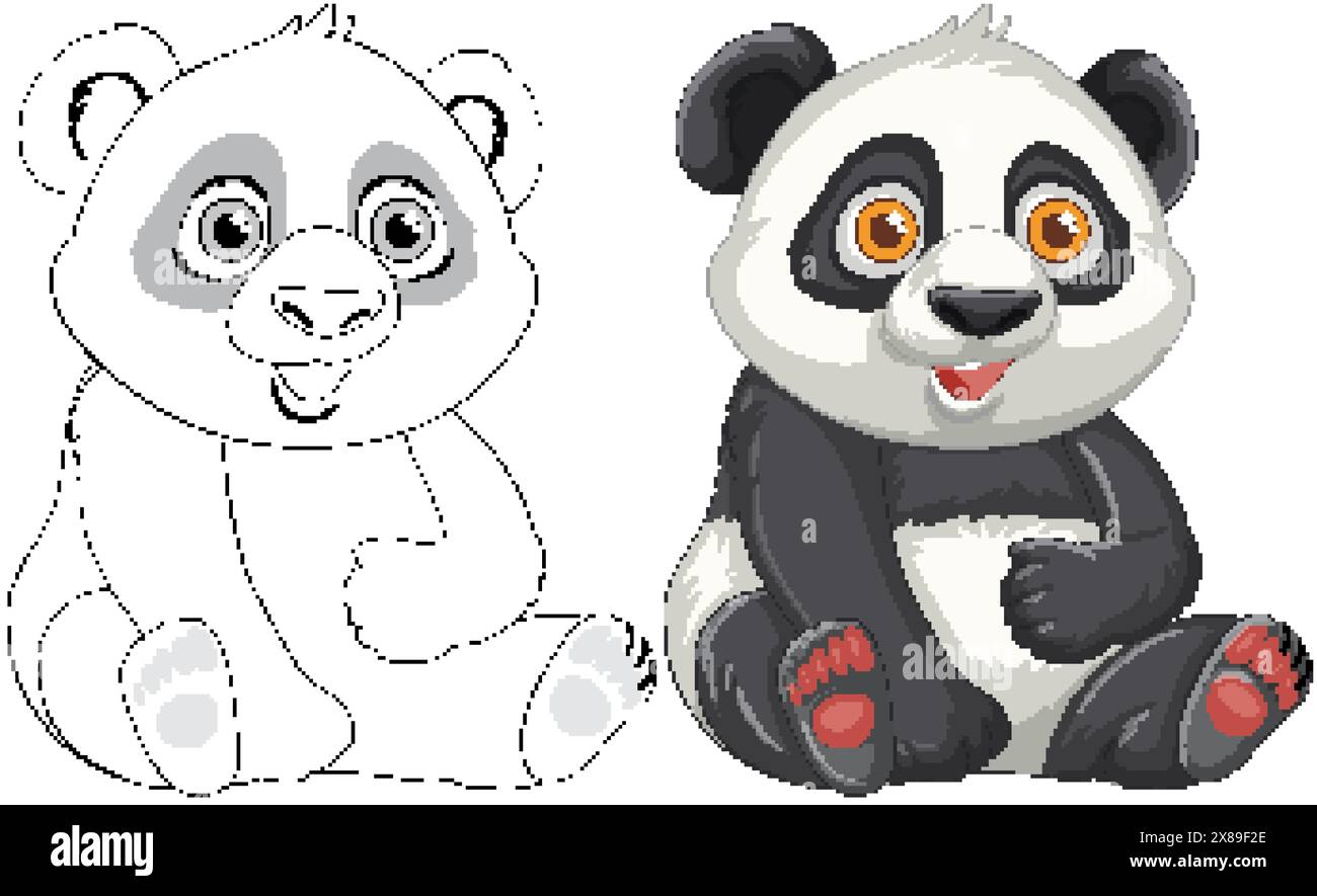 Adorable panda in color and outline versions Stock Vector Image & Art ...