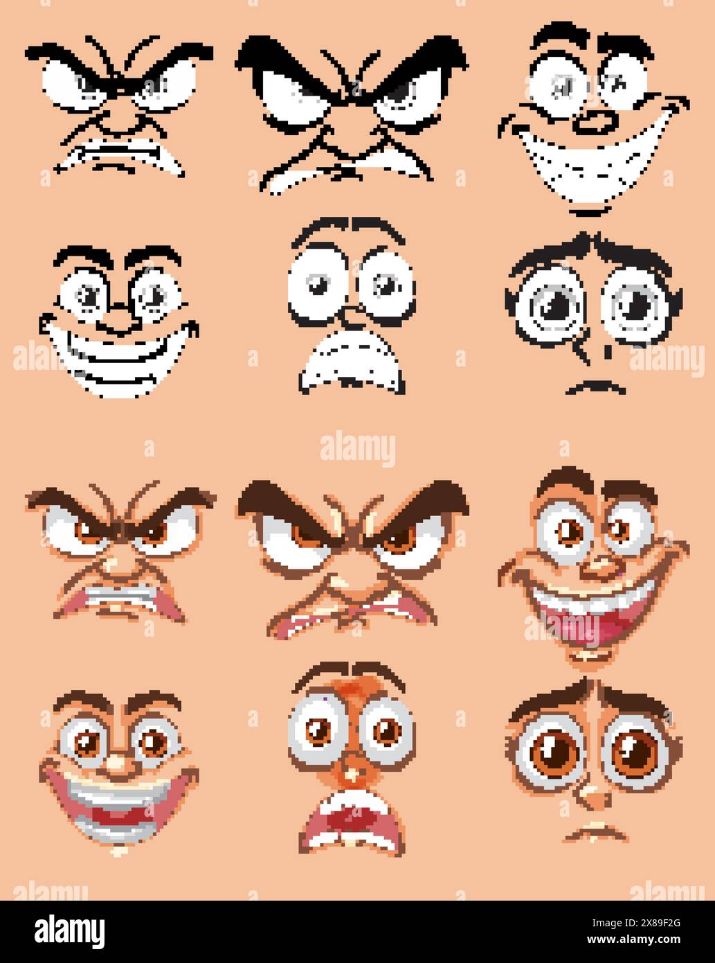 A collection of diverse cartoon facial expressions Stock Vector Image ...