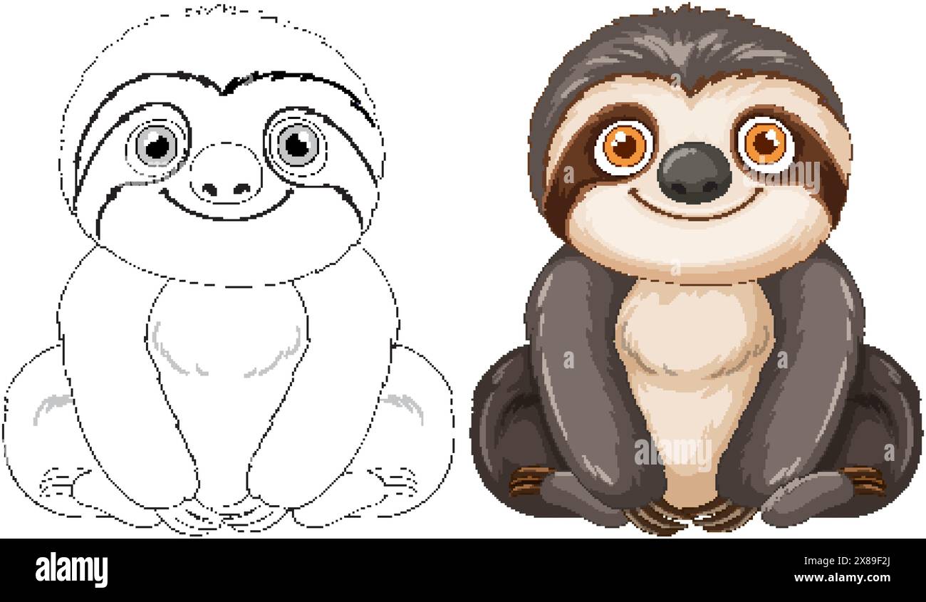 Adorable sloth in color and outline Stock Vector Image & Art - Alamy