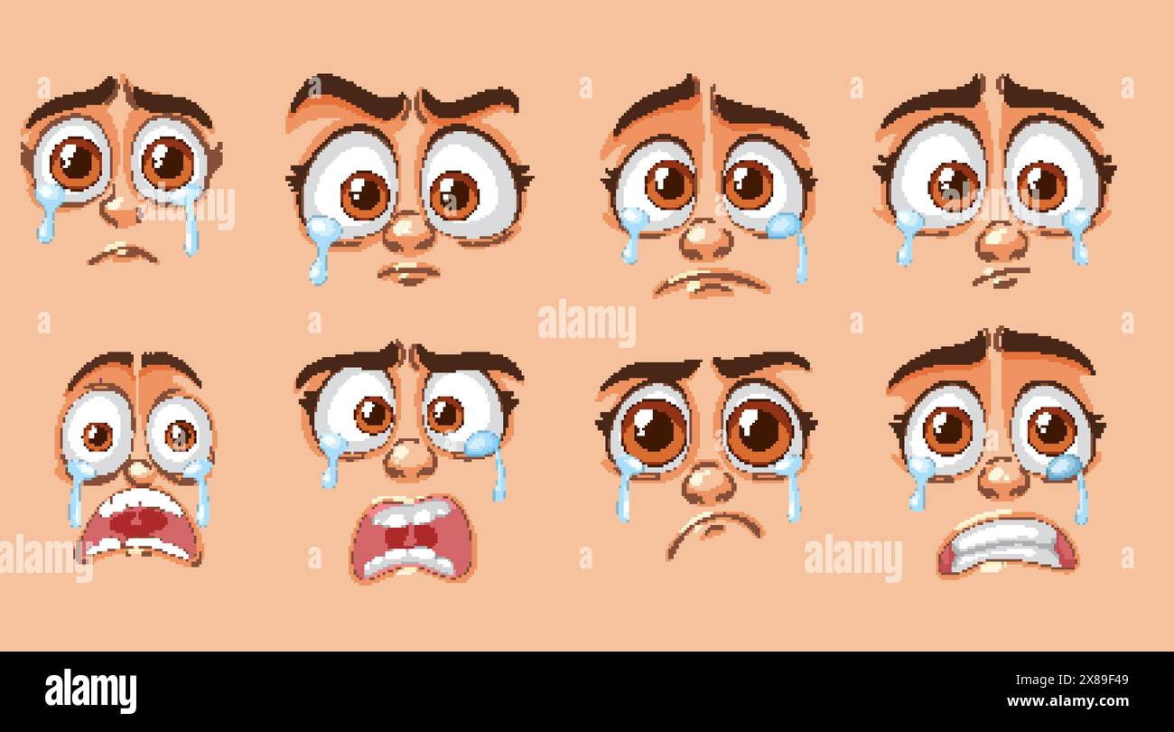 Various cartoon expressions showing sadness and frustration Stock ...