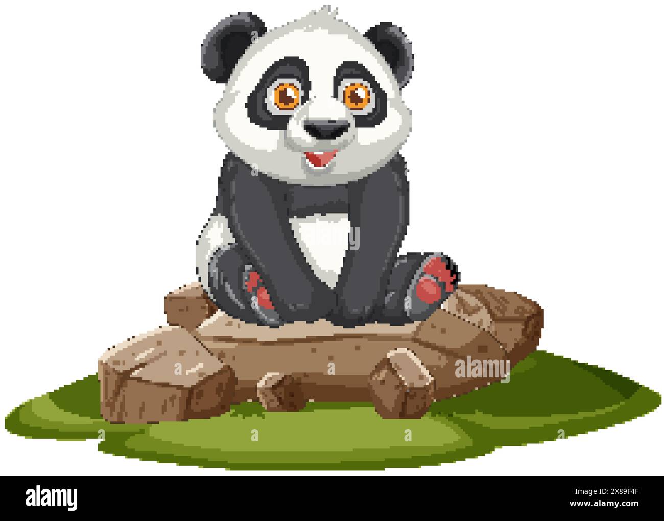 Adorable panda sitting on rocks, smiling happily Stock Vector Image ...