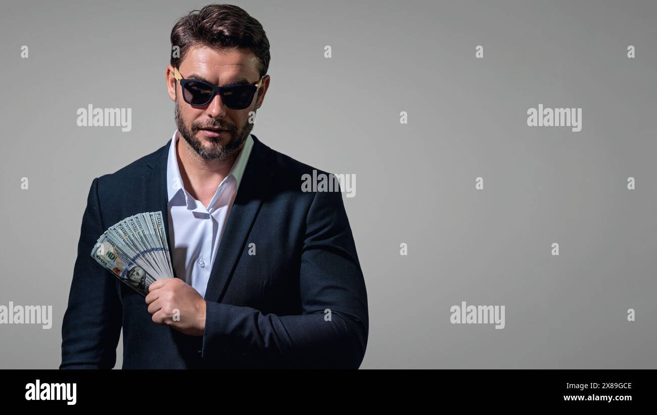 Successful business man counting money. Handsome middle age man holding ...