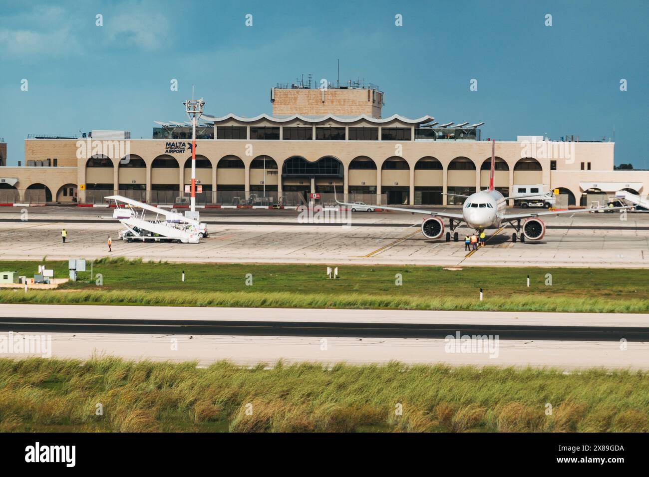an Air Malta aircraft parked on the apron at Malta International ...