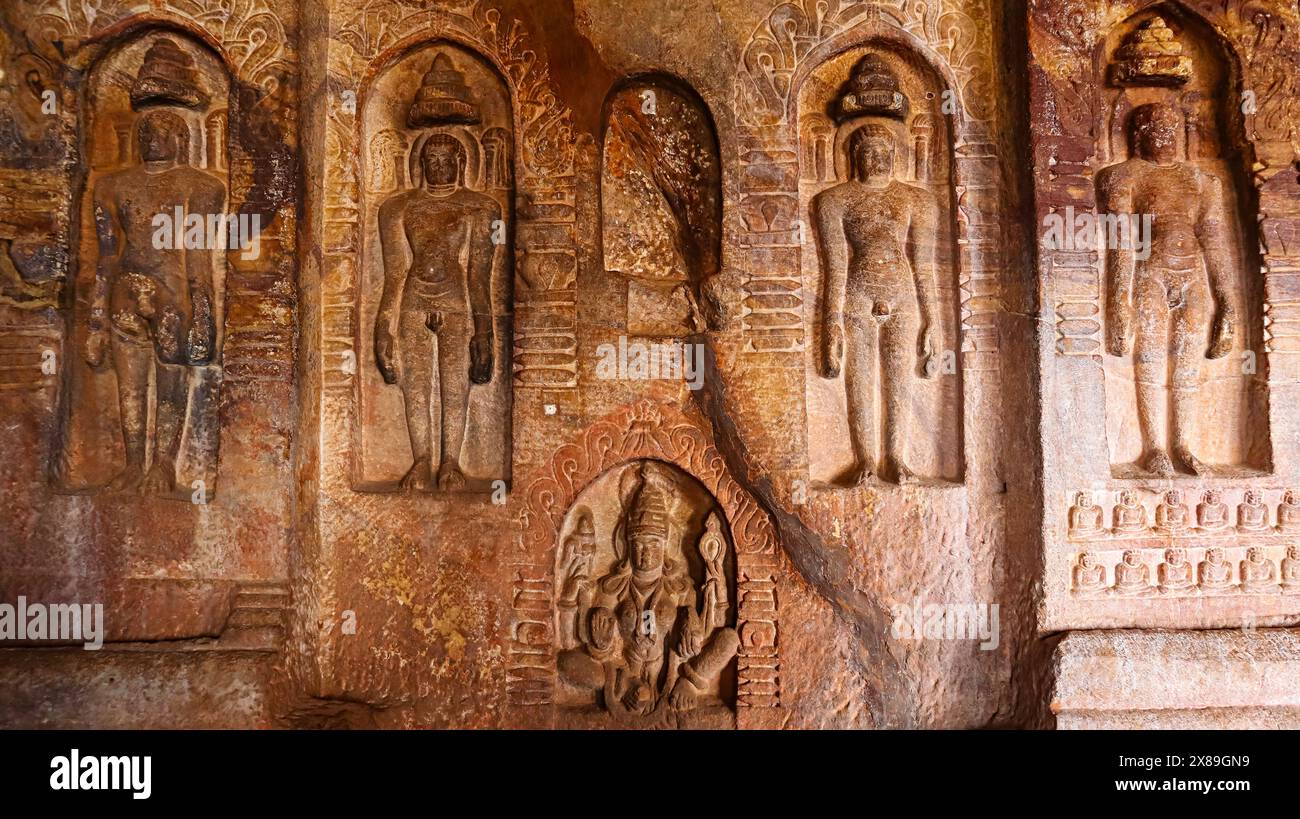 Carvings of Mahavir Jain in Badami Caves, Badami, Bagalkot, Karnataka ...