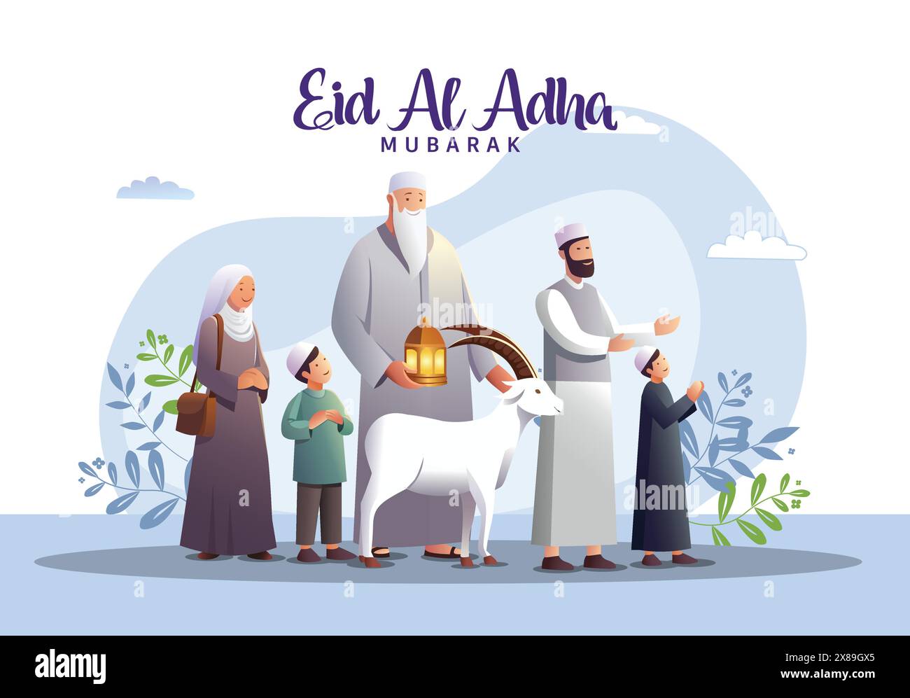 Eid al adha Mubarak greetings group of family people Celebrating. abstract vector illustration ...