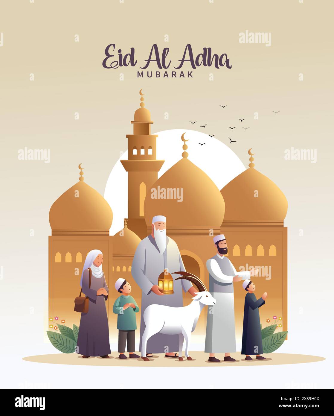 Eid al adha Mubarak greetings group of family people Celebrating ...