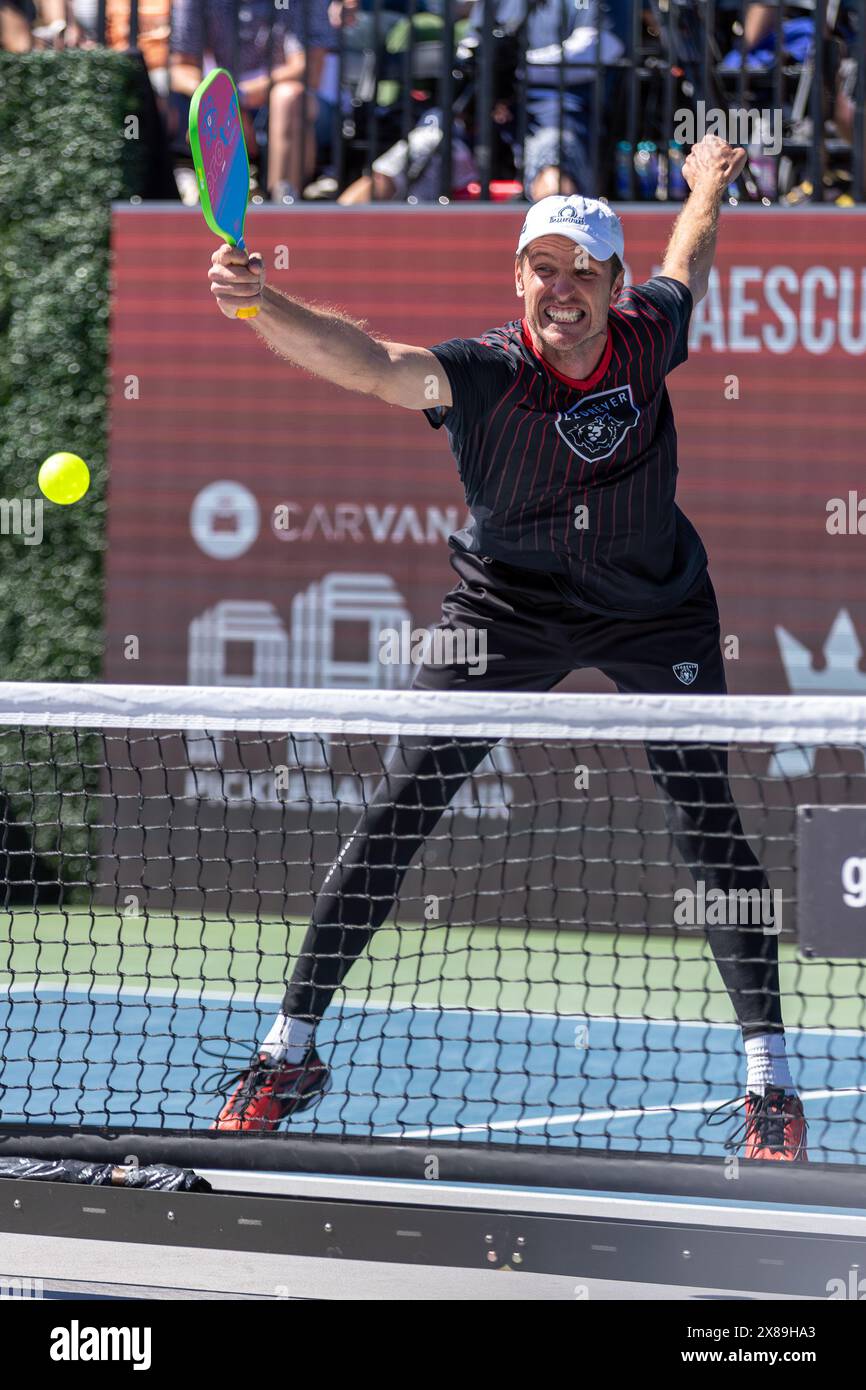 Andrei Daescu attacks the ball at the Selkirk PPA Red Rock Open in St ...