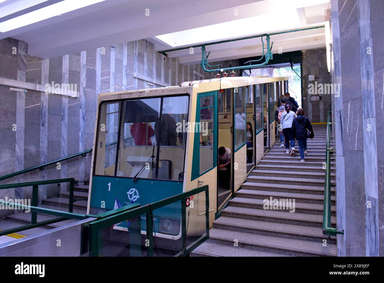 Petrin hill funicular railway,carriage in the lower station, Prague ...