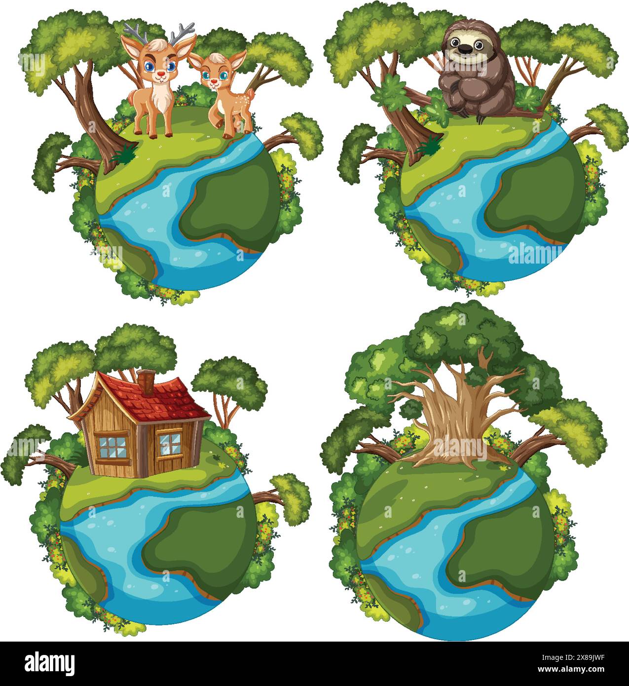 Four globes showing different natural habitats Stock Vector Image & Art ...