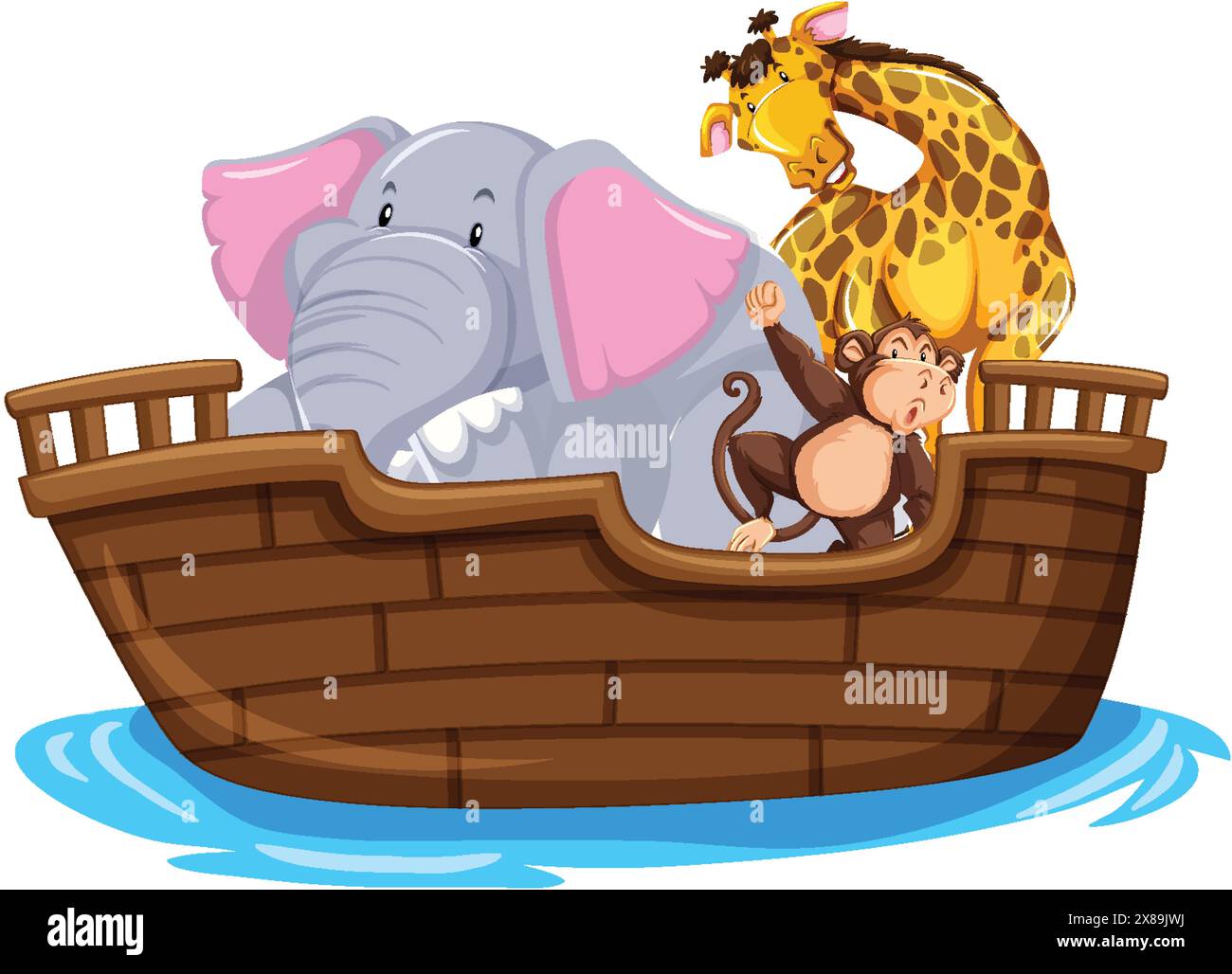 Elephant, giraffe, and monkey on a boat together Stock Vector Image ...