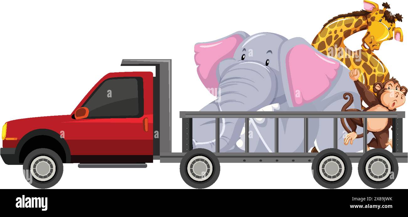 Colorful vector of diverse animals in a vehicle Stock Vector Image ...