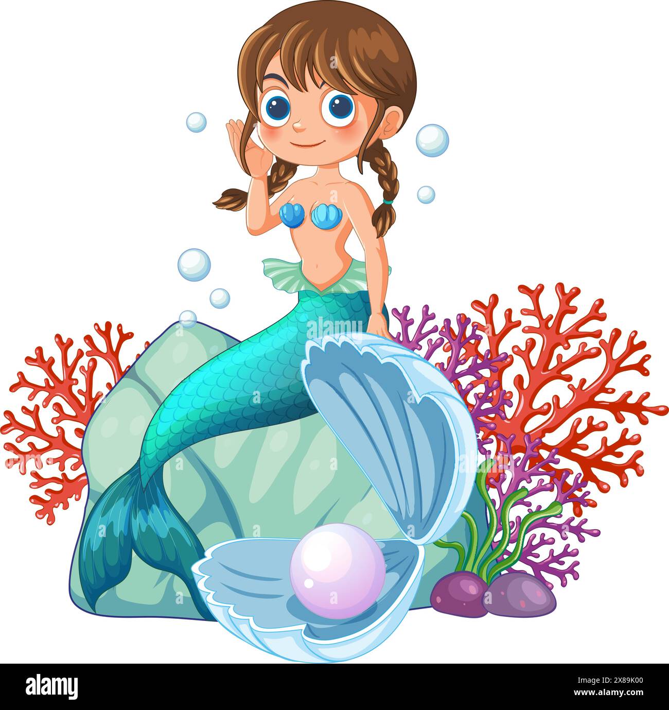 Vector illustration of a mermaid sitting on a rock Stock Vector Image ...