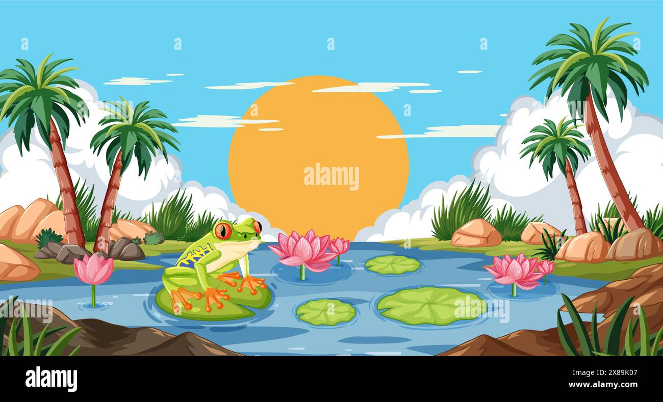 Water frog in lily Stock Vector Images - Alamy