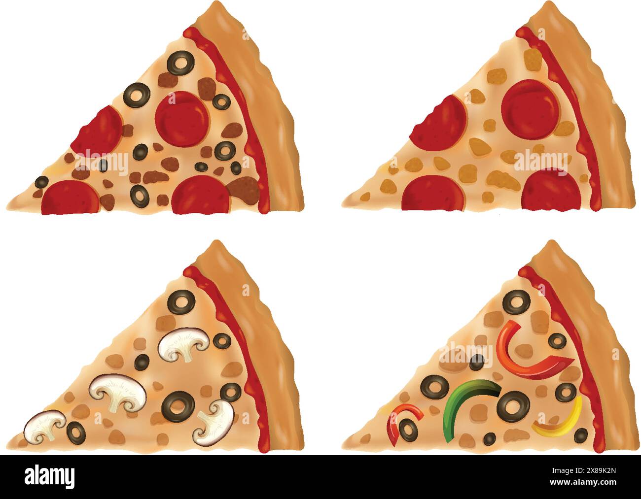 Four different pizza slices with various toppings Stock Vector Image ...
