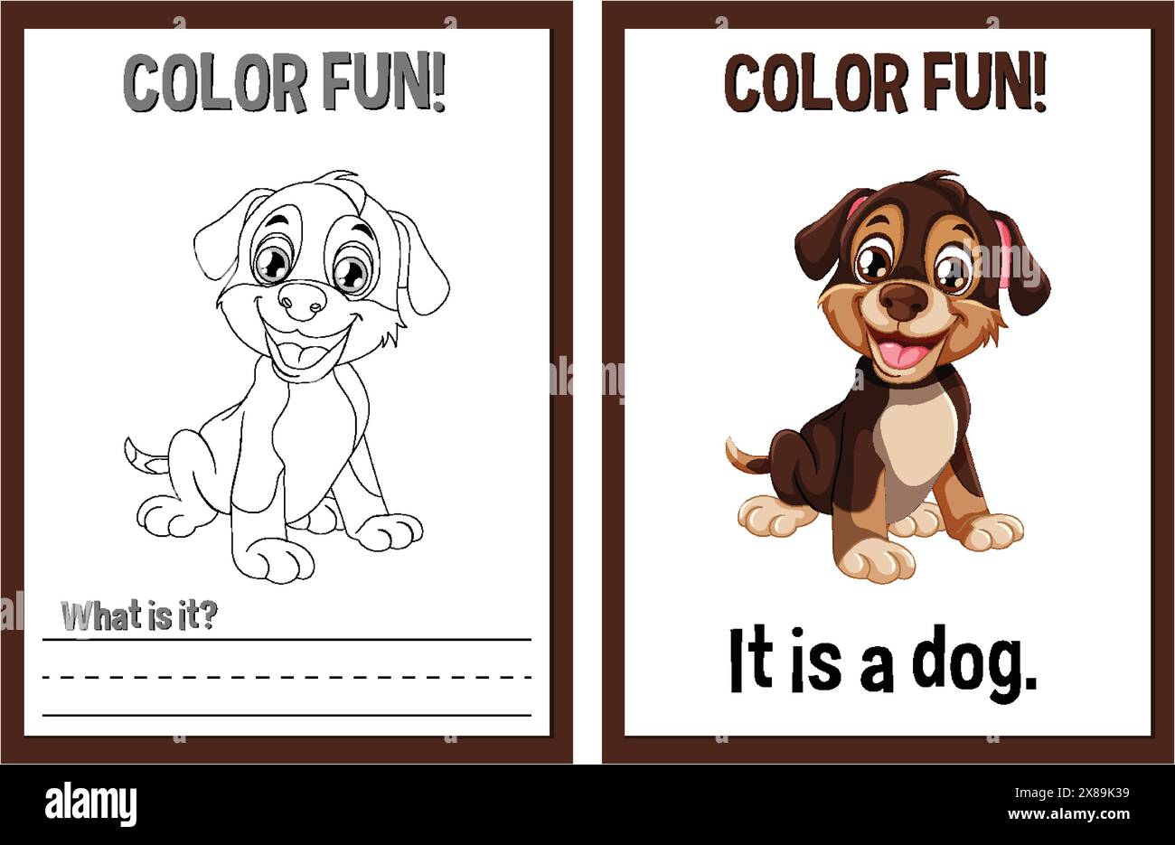 Coloring and learning activity with cute dog illustration Stock Vector ...