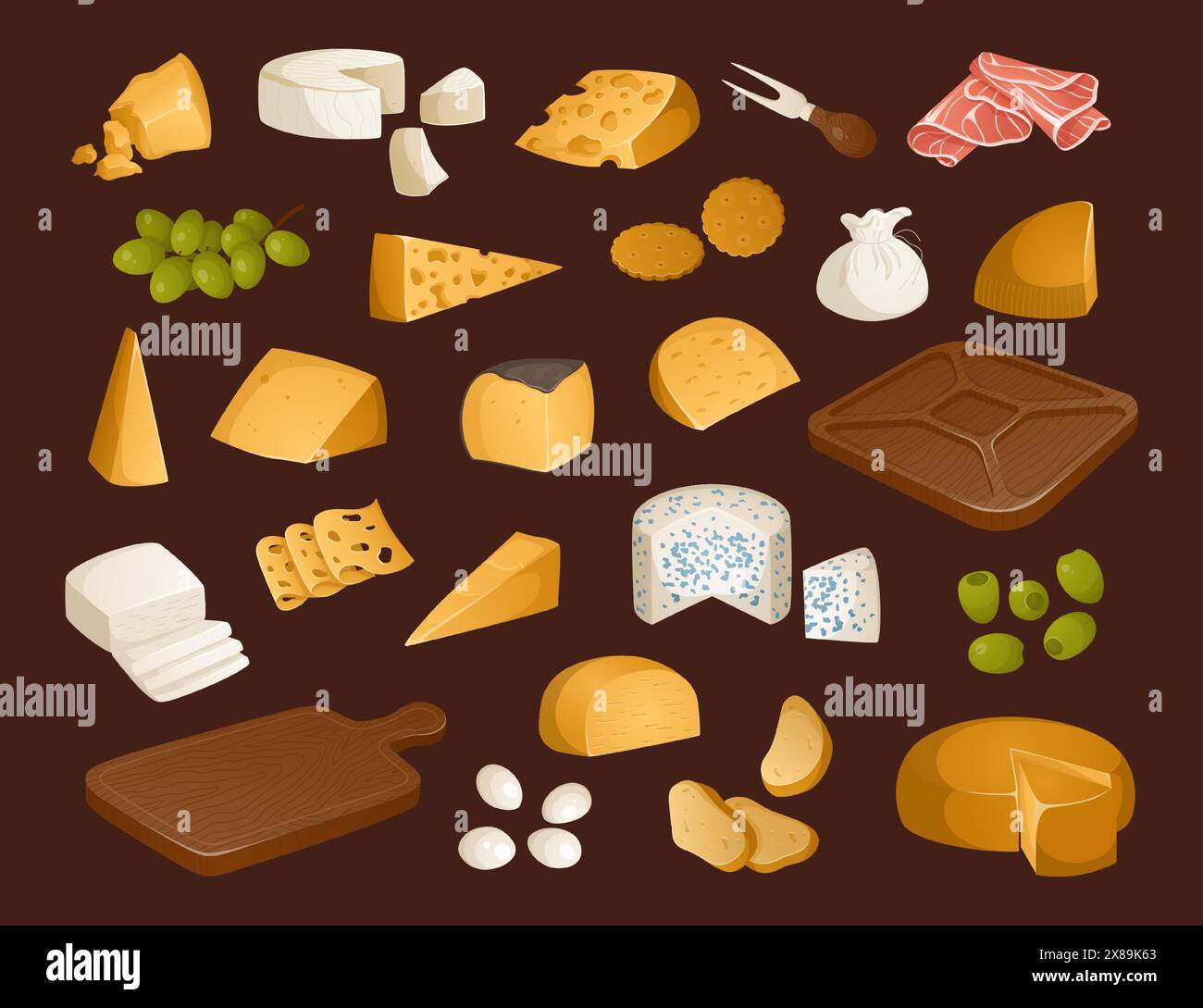 Big set of different types of cheeses and other appetizers for wine on ...