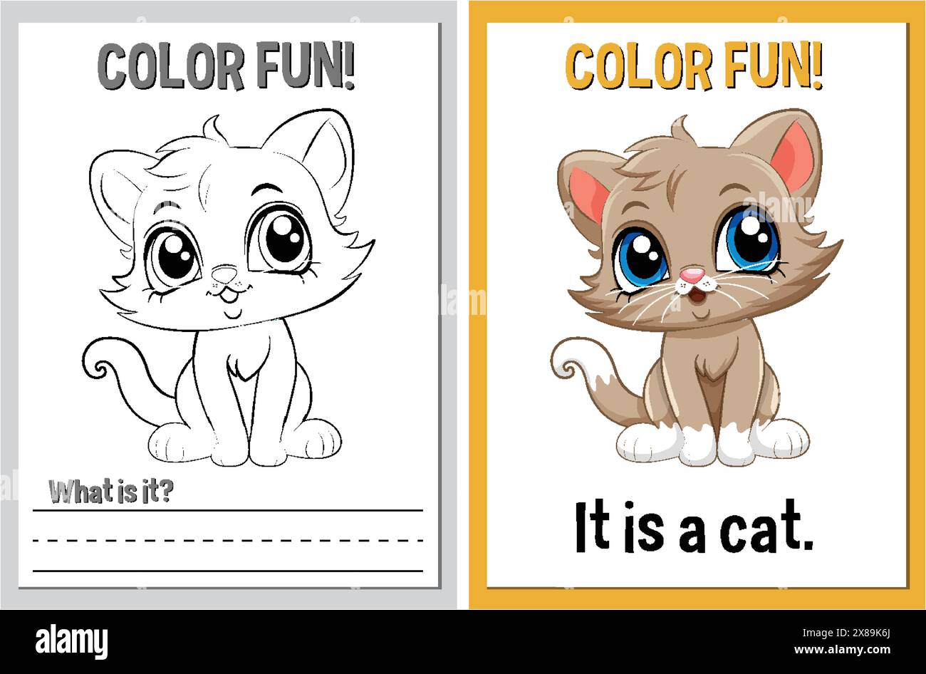 Educational coloring pages featuring a cute cat Stock Vector Image ...
