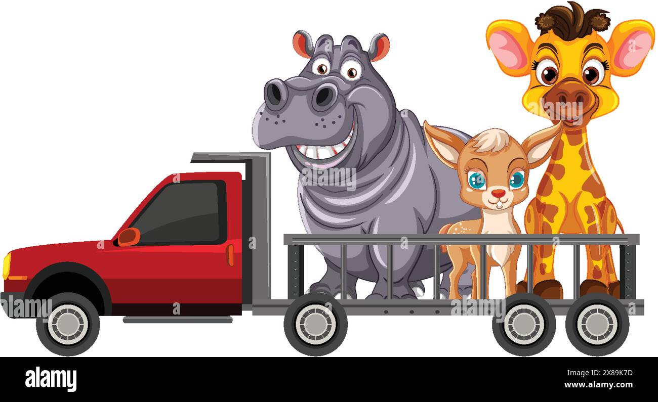 Cartoon animals riding in a red pickup truck Stock Vector Image & Art ...