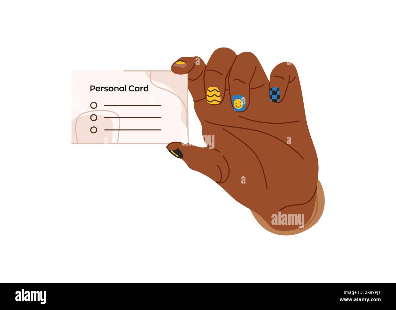 Man hold business card in his hand with painted nails. Colorful male ...