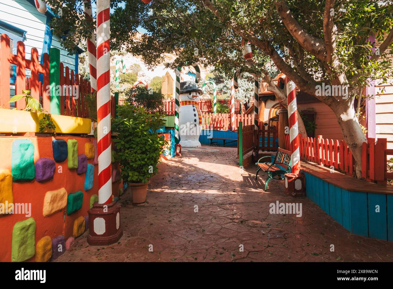 Colorful structures at Popeye Village, a 1980s movie set in Anchor Bay ...