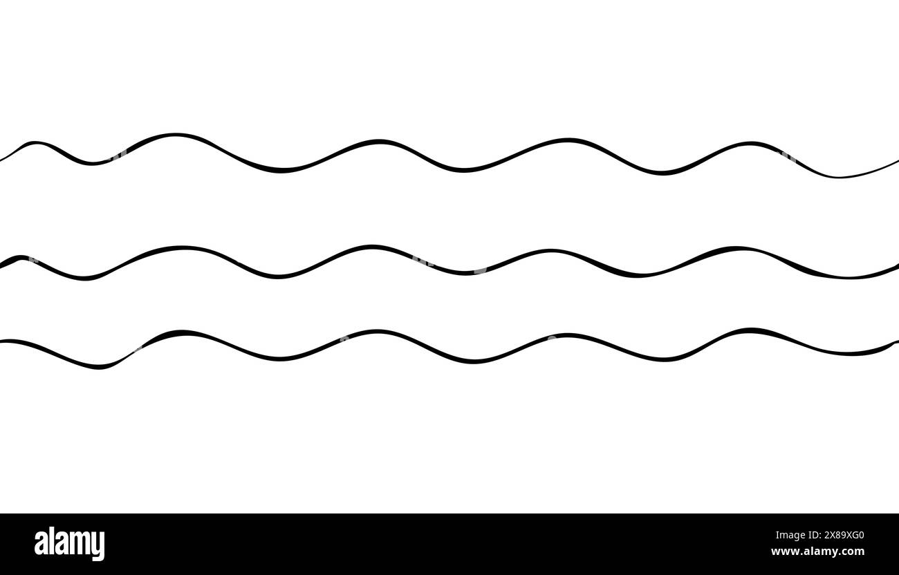 Sea waves or water flow seamless pattern horizontal border. Hand drawn ...