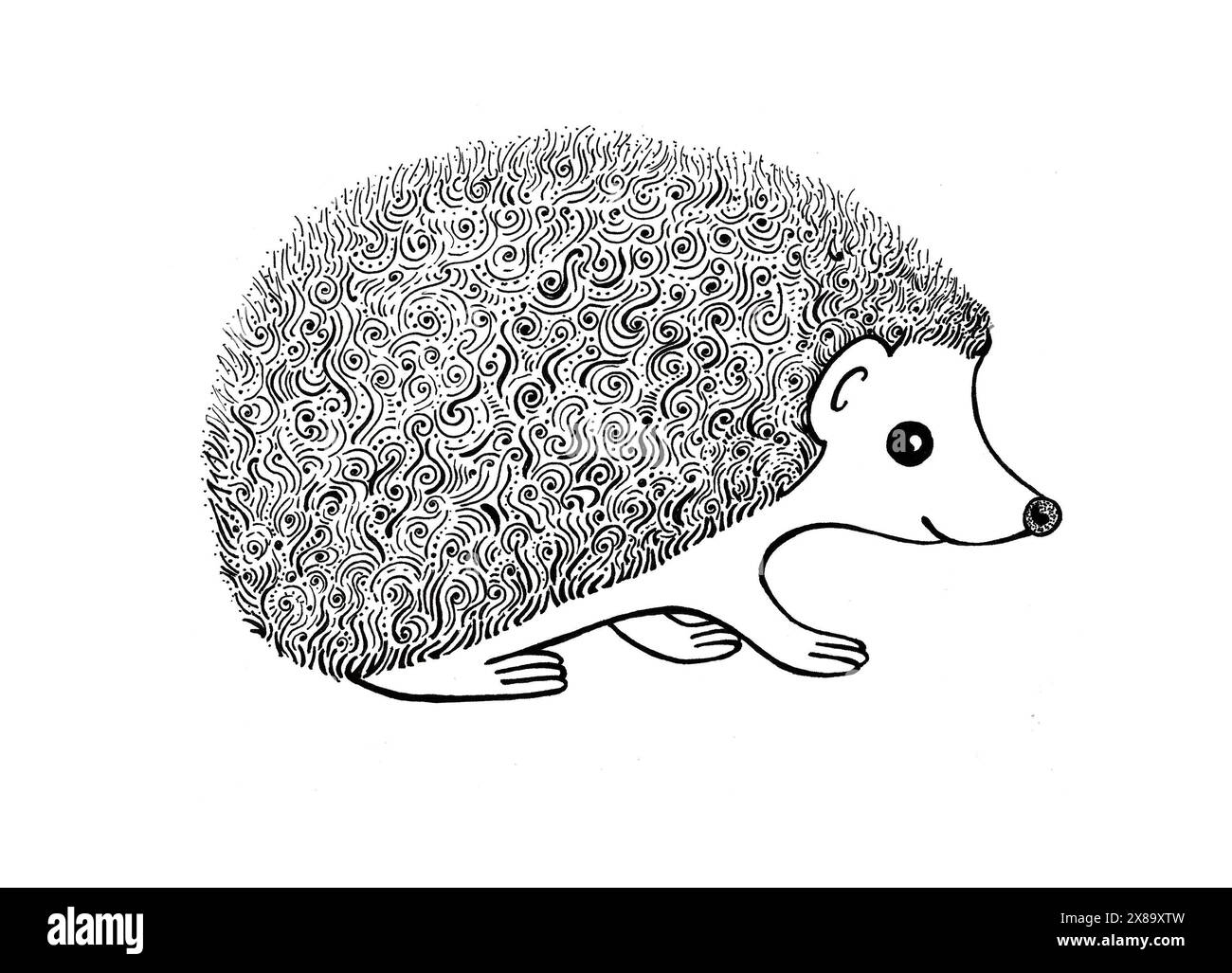 A stylized illustration of a hedgehog in profile. Black outline ...