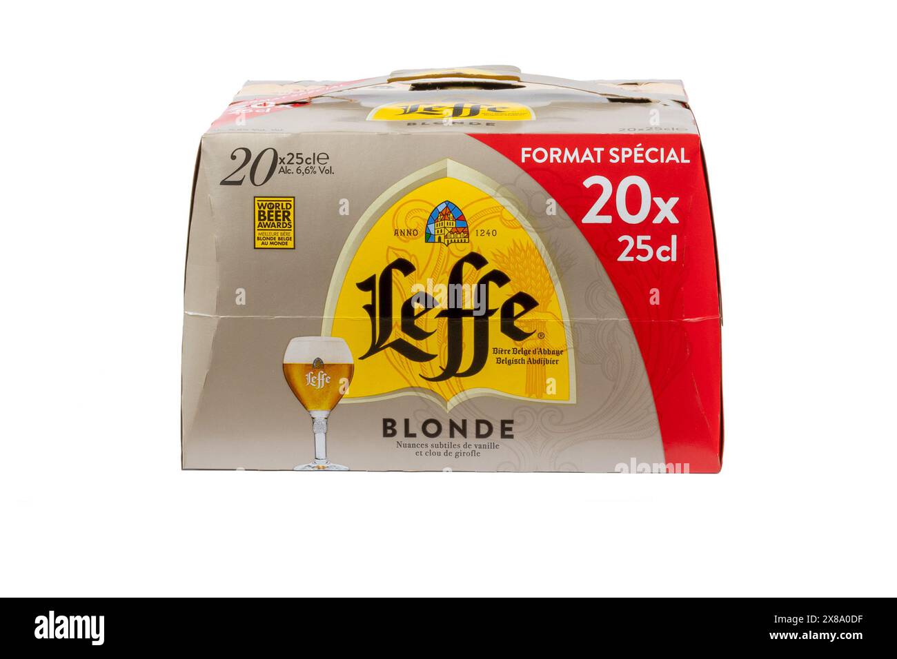 pack of 20 bottles of Leffe beer isolated on a white background Stock ...