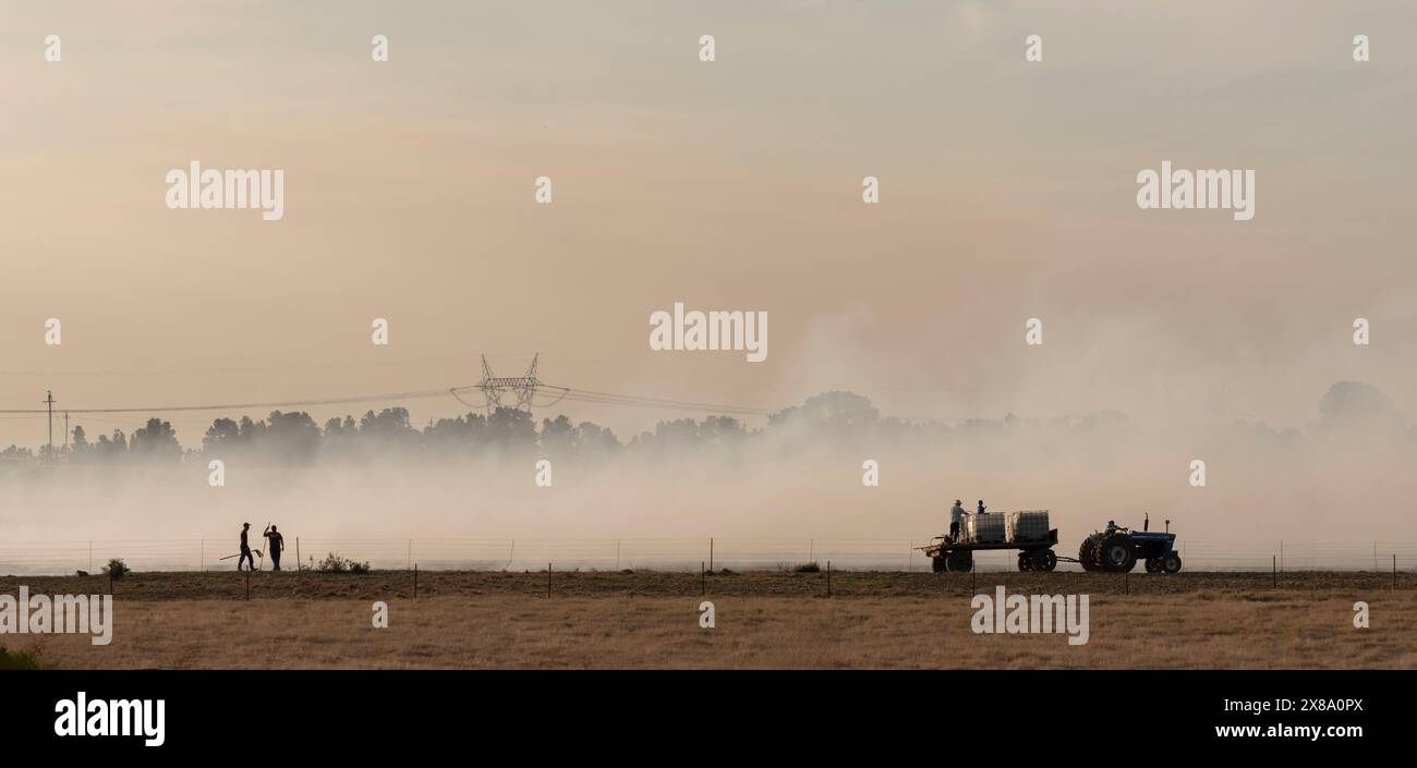 Western Cape South Africa. 23.04.2024. Farm vehicle towing a trailer ...