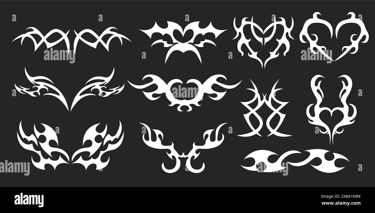 Set Neotribal y2k aesthetic tattoo gothic cover, flame or wings ...