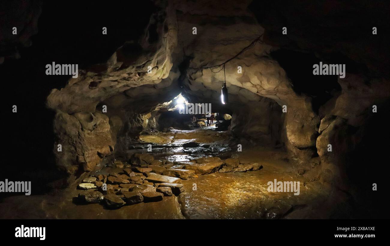 INDIA, MEGHALAYA, CHERRAPUNJI, December 2023, Tourist at Arwah Cave ...