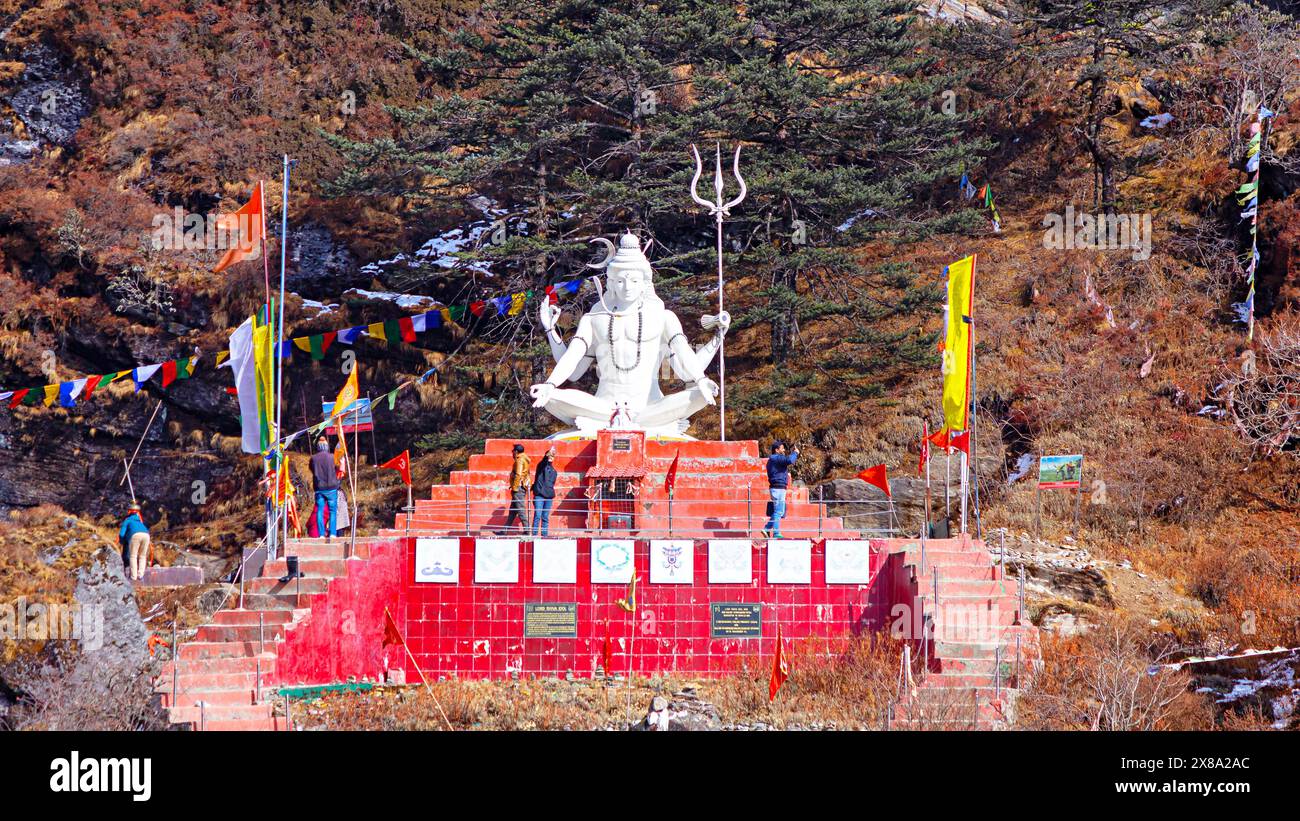 INDIA, SIKKIM, GANGTOK, December 2023, Devotee, at View of Lord Statue ...