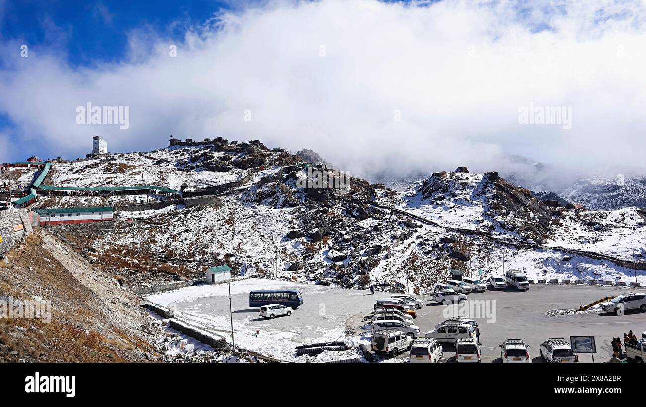 INDIA, GANGTOK, INDIA-CHINA BORDER, December 2023, Tourist, at View of Nathula Pass Entrance ...