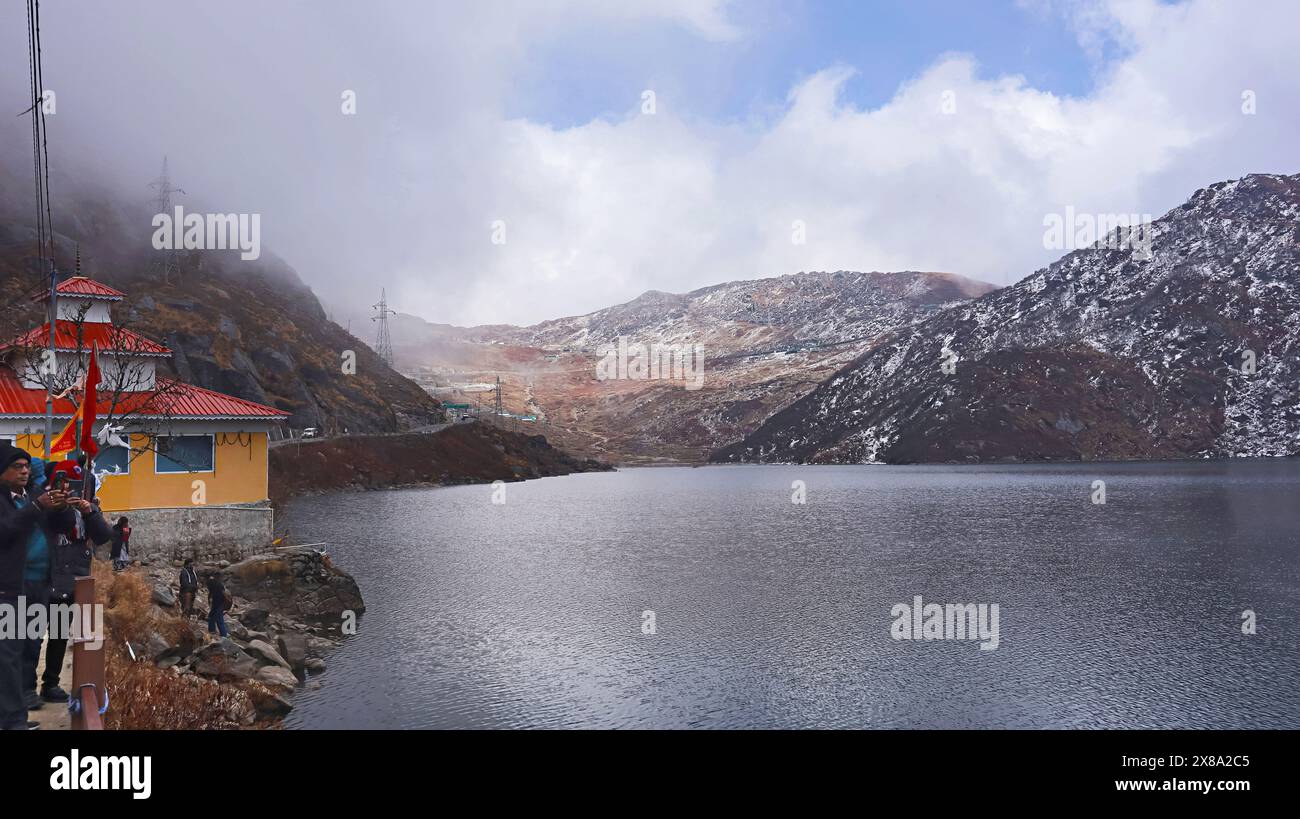 INDIA, SIKKIM, GANGTOK, December 2023, Tourist, at View of Tsomgo Lake, also known as Tsongmo ...