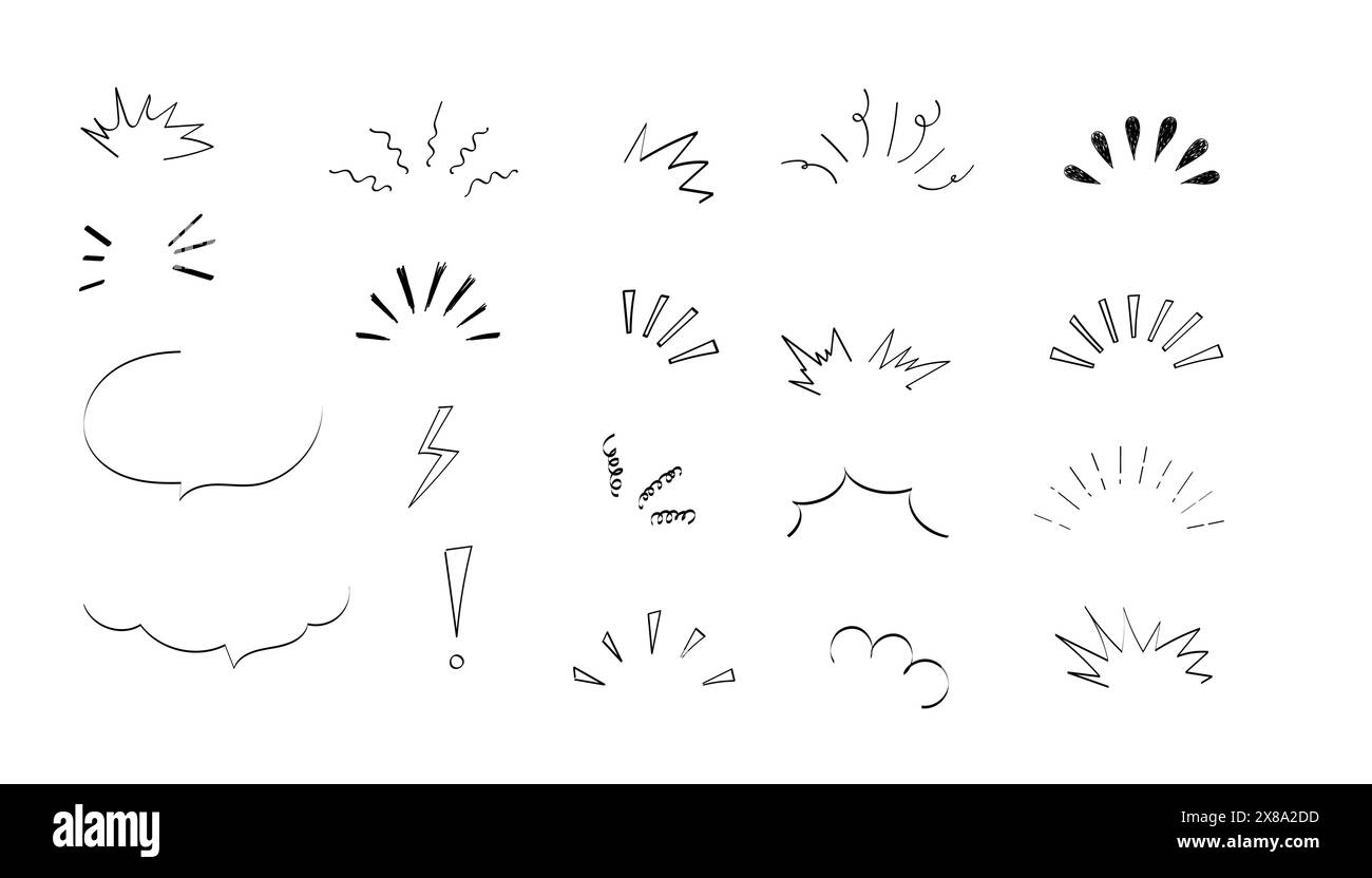 Pop line frame comic anime effect healine mark, suprise doodle emotions ...