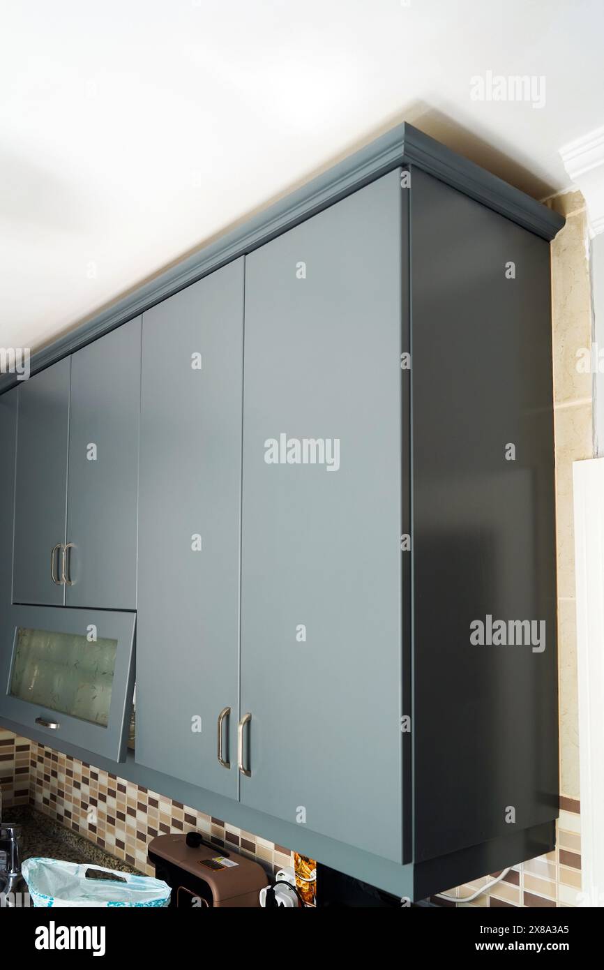 Modern grey wood lacquer paint and gray kitchen big cabinet equipment ...