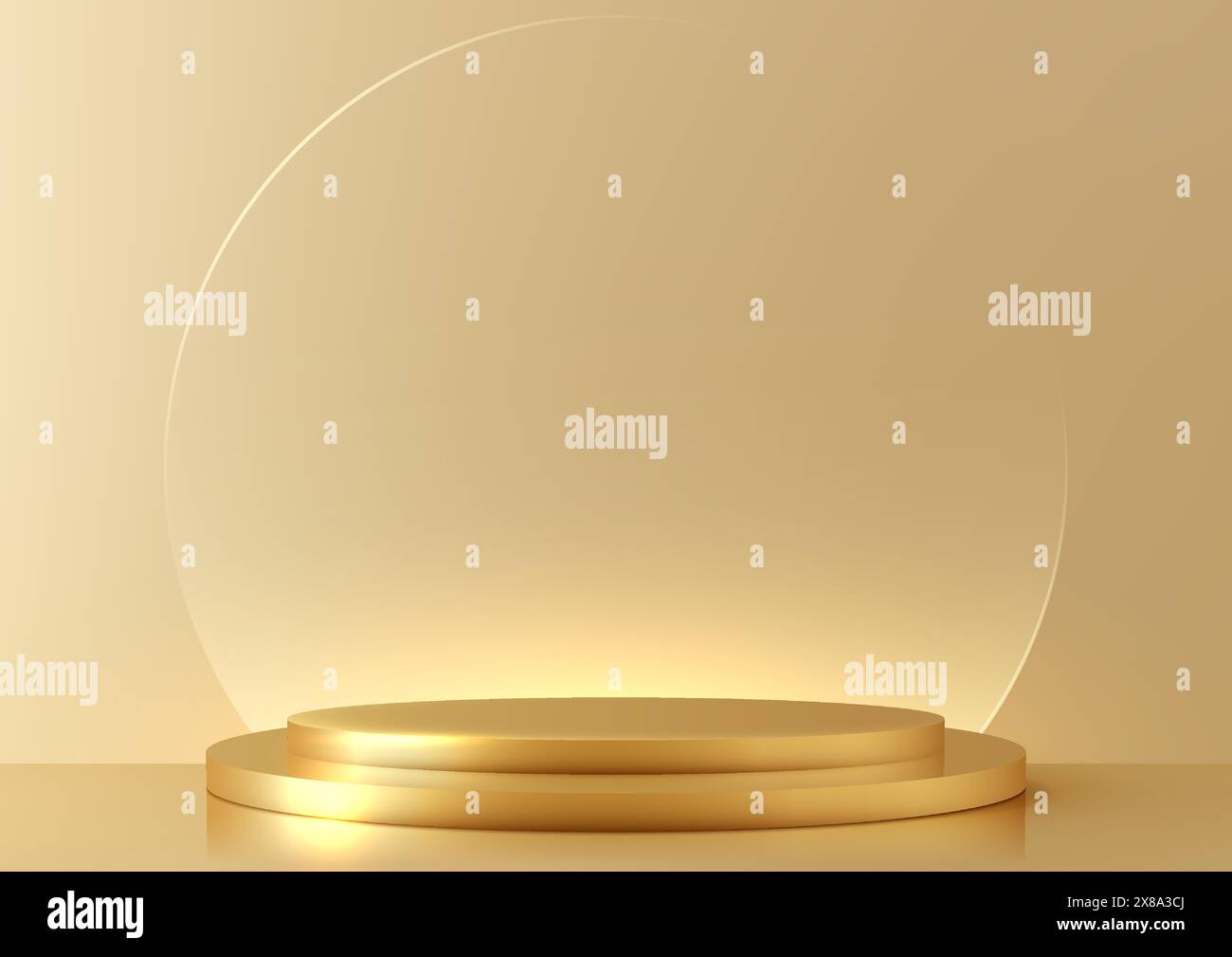 3D gold podium mockup with circle transparent glass backdrop, Featuring ...