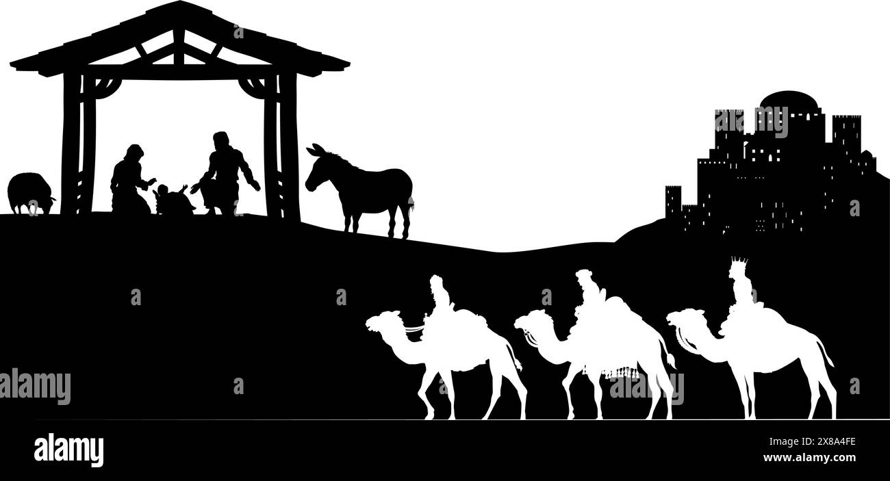 Christmas Nativity Scene Bethlehem Manger Wise Men Stock Vector Image ...
