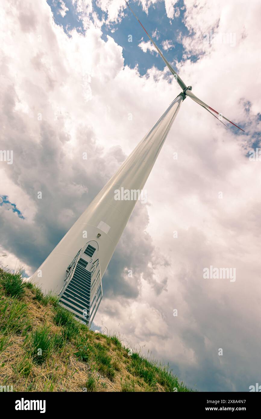 Front view on entrance, doorway with stairs into large wind power ...